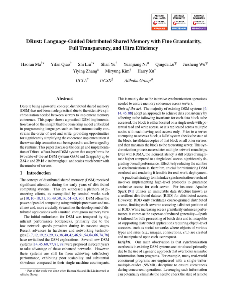 DRust Language-Guided Distributed Shared Memory with Fine Granularity | PDF | Pointer (Computer ...