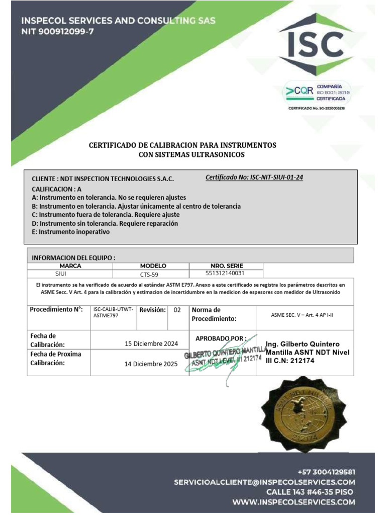 Nit - Certf Calib. Equipo de Ultrasonido Siui | PDF