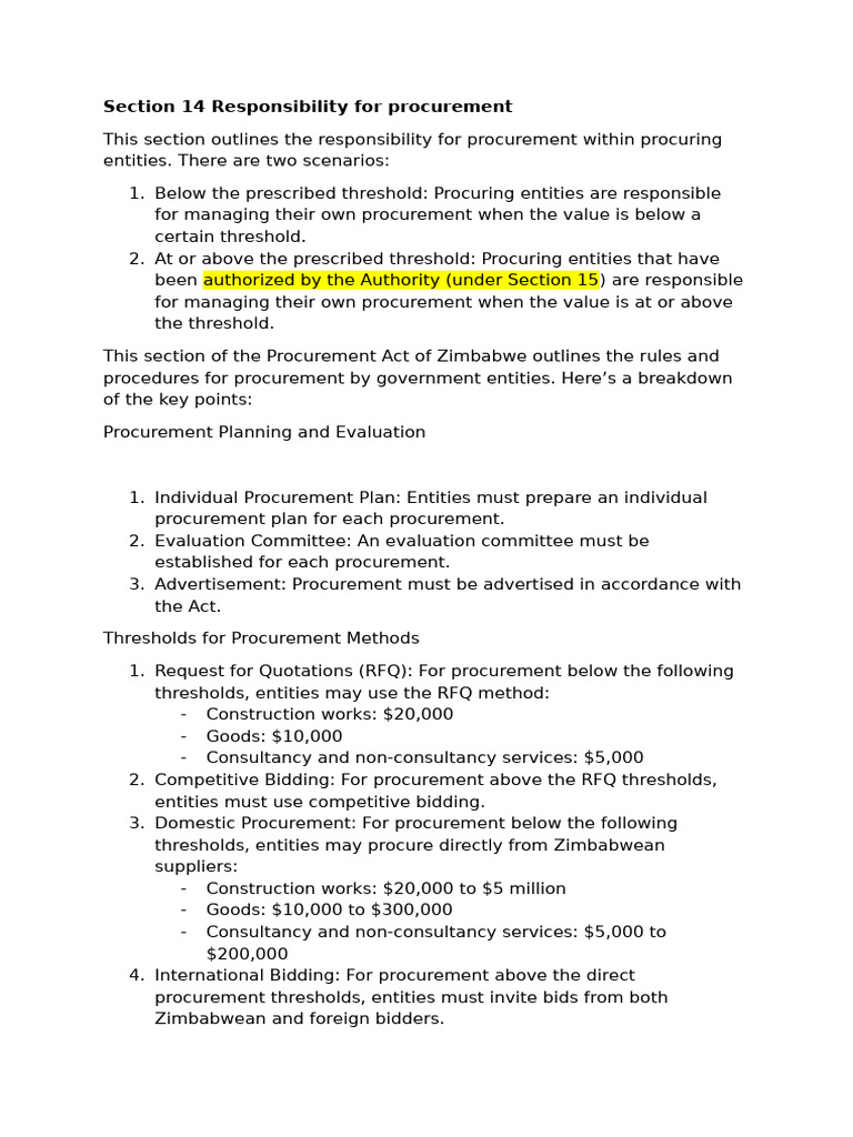 Responsibility For Procurement and Procuring Entities | PDF ...