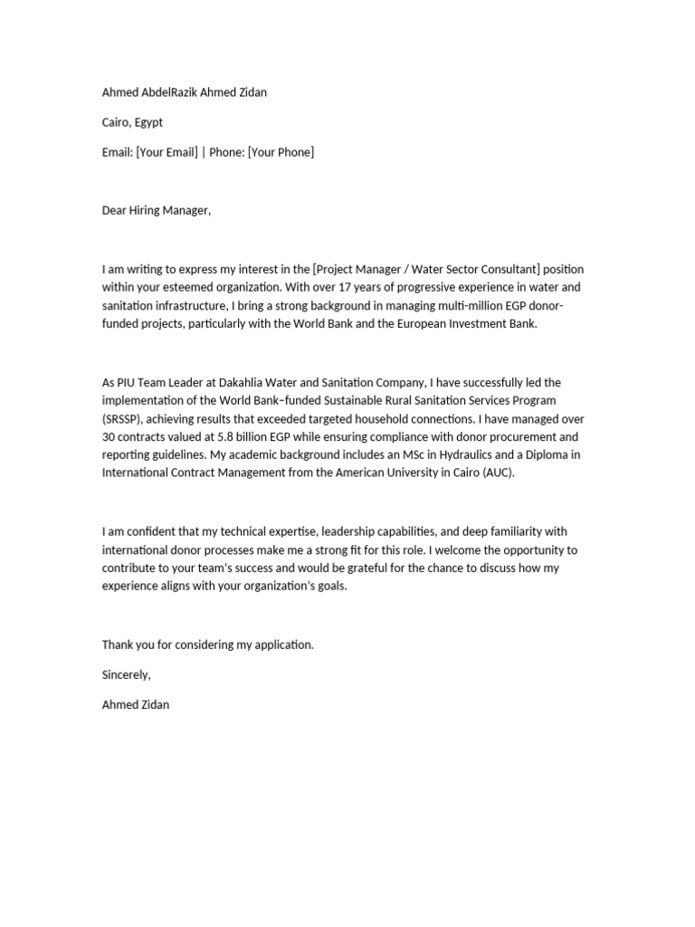 Cover Letter Ahmed Zidan | PDF
