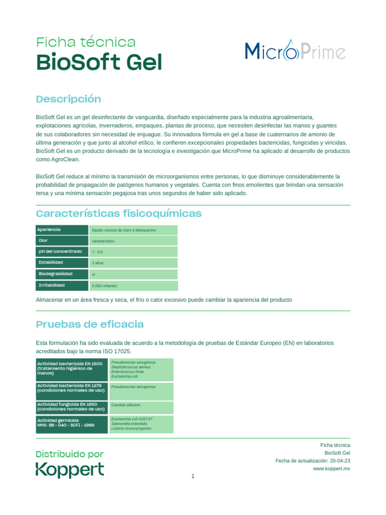 Gel Desinfectante BioSoft para Agroindustria | PDF | Lavado de manos ...