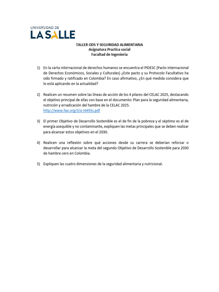 TALLER ODS Y SEGURIDAD ALIMENTARIA (1) | PDF