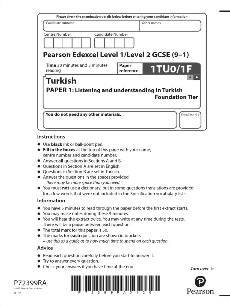 GCSE Turkish Listening Exam Paper | PDF