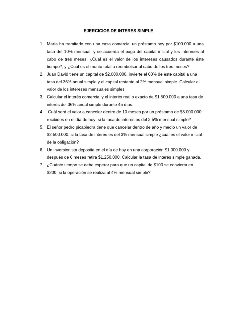 Ejercicios de Interes Simple | PDF