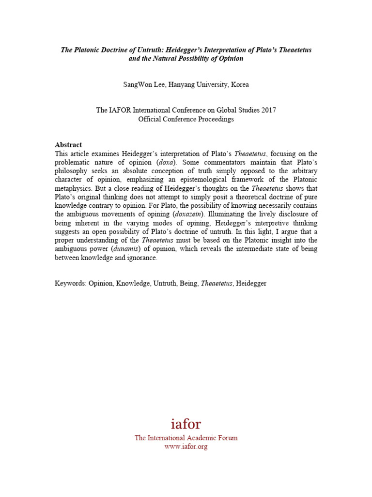 The Platonic Doctrine of Untruth | PDF | Plato | Martin Heidegger