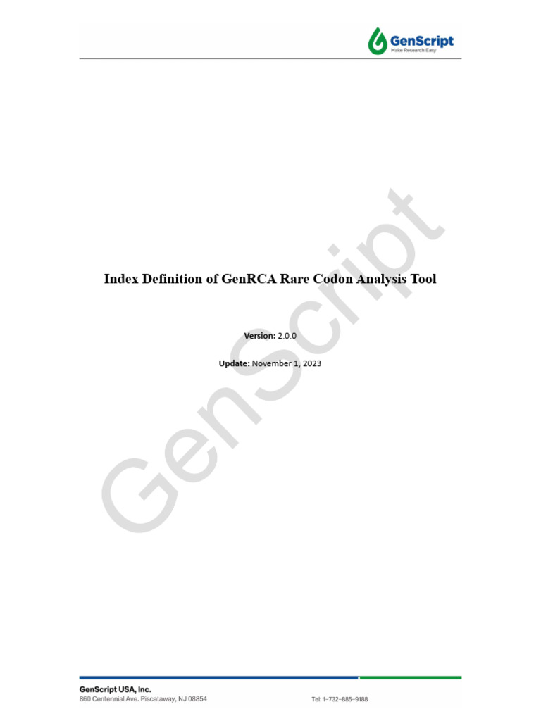 Index Definition of GenRCA Rare Codon Analysis Tool | PDF | Genetic Code | Gene