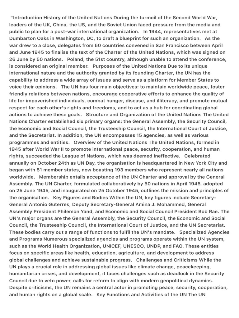 History and Structure of the UN | PDF | United Nations | International ...
