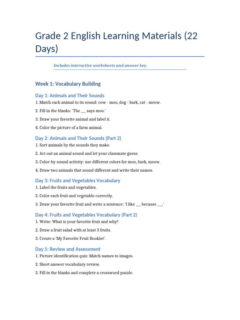 Grade2 English Learning Materials Revised With AnswerKey | PDF | Plural ...