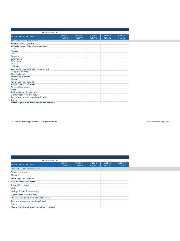 FCS Cleaning Checklist 2019 | PDF | Dishwasher | Grilling