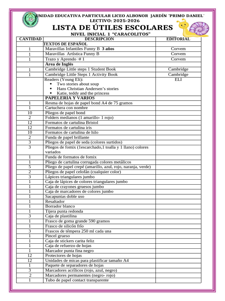 lista-de-útiles-2025-2026-jpd (5) | PDF