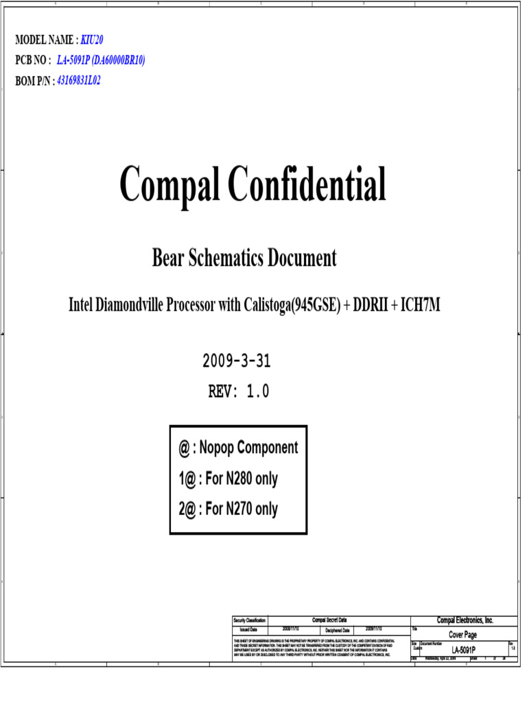 Dell Inspiron Mini 10 Compal LA-5091P Rev 1.0 Schematics | PDF | Usb ...