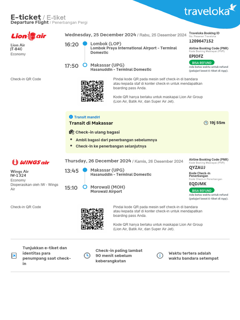 Kode PNR dan Refund E-Tiket Lion Air | PDF