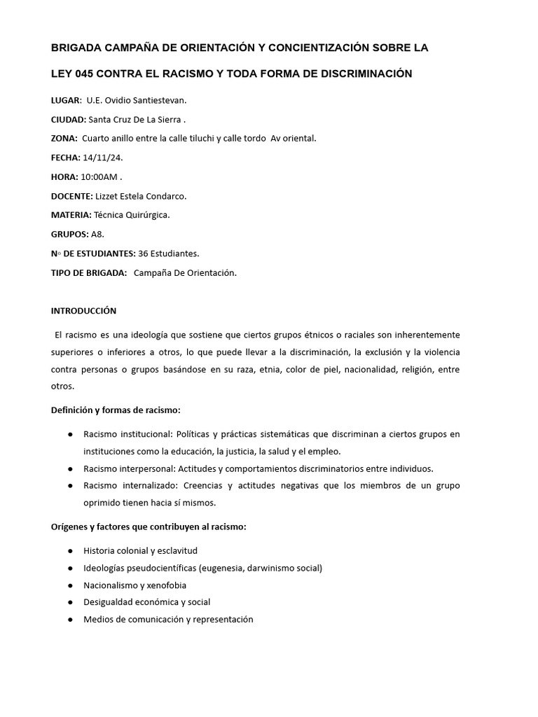 Actividades contra la discriminación escolar | PDF | Racismo ...