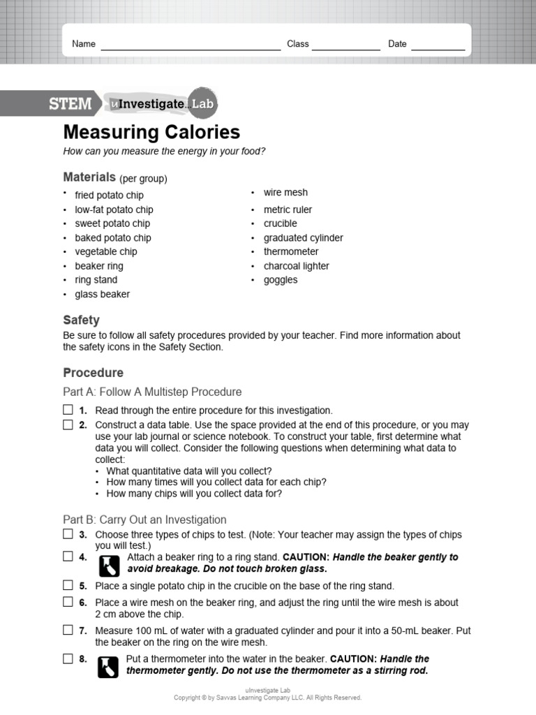 Investigate Lab. Measuring Calories | PDF | Water | Temperature