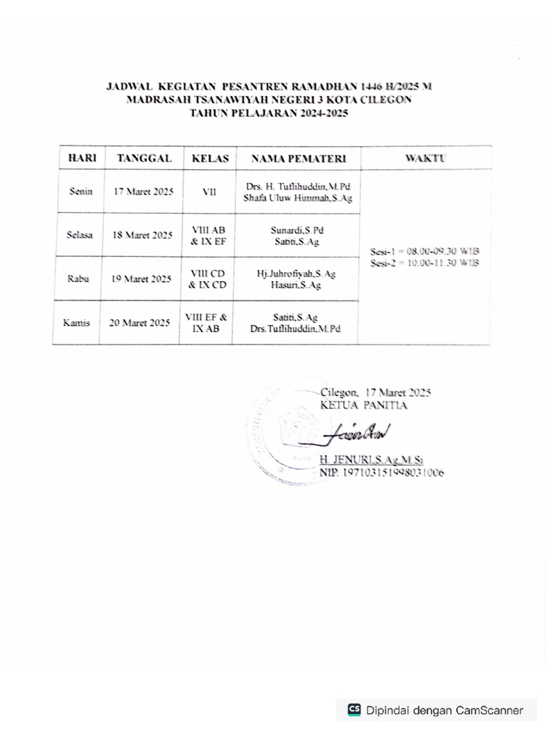 Jadwal Pesantren Ramadhan 2025 | PDF