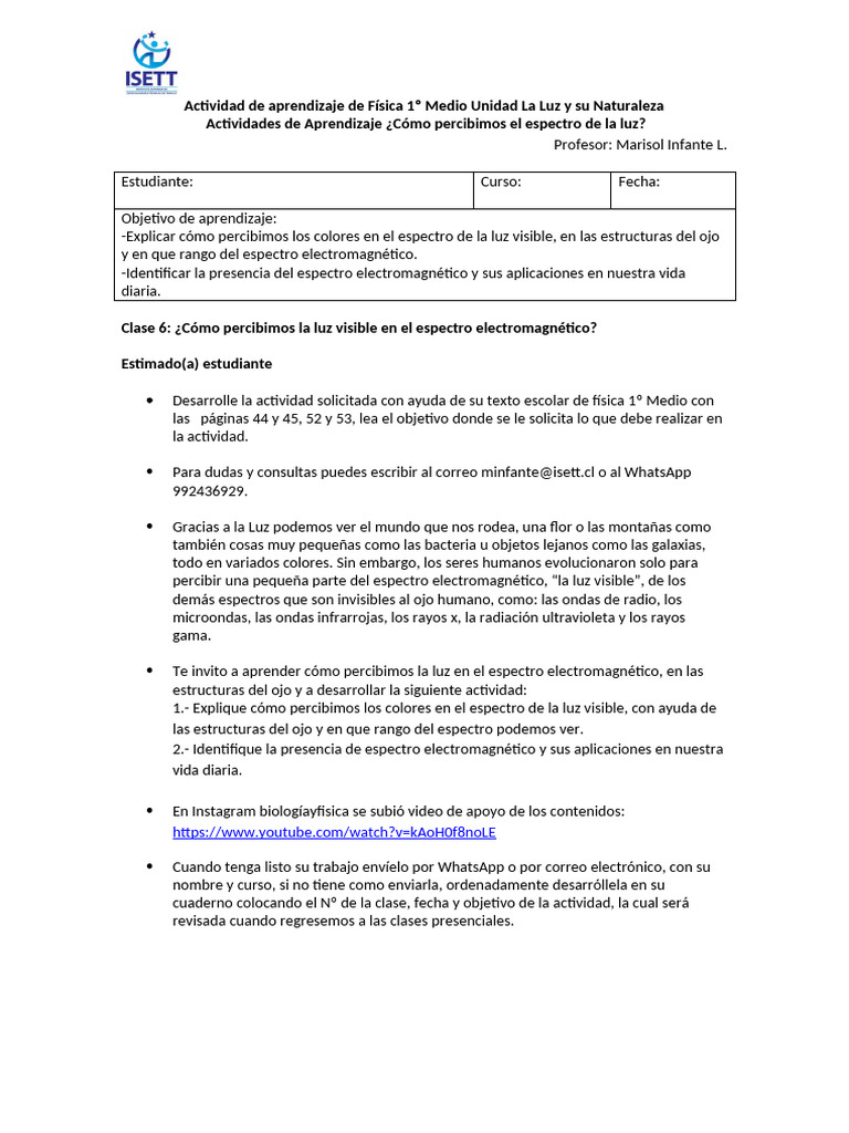 1° Física Clase 6 Cómo Percibimos Es Espectro de La Luz Visible | PDF ...
