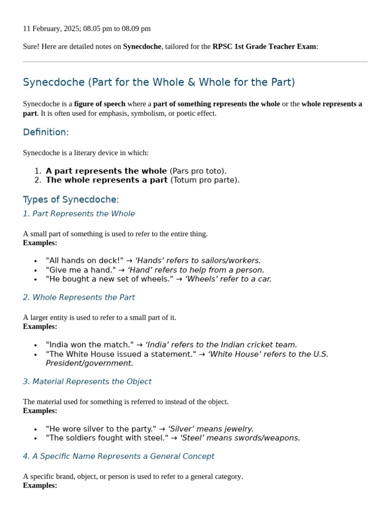 Synecdoche Notes With MCQs ChatGPT | PDF