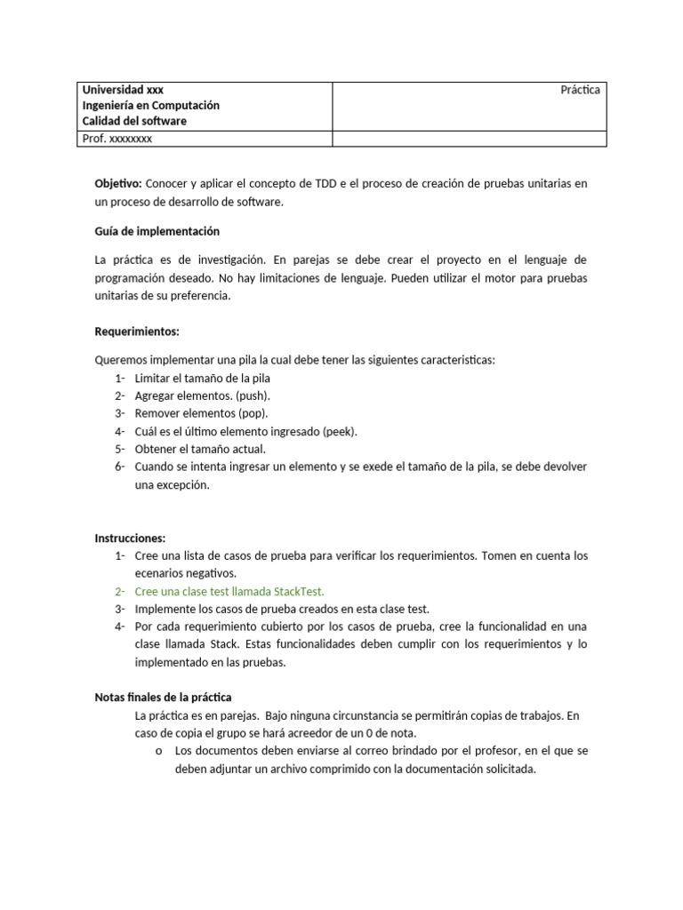 Practica TDD | PDF | Desarrollo guiado por pruebas | Software