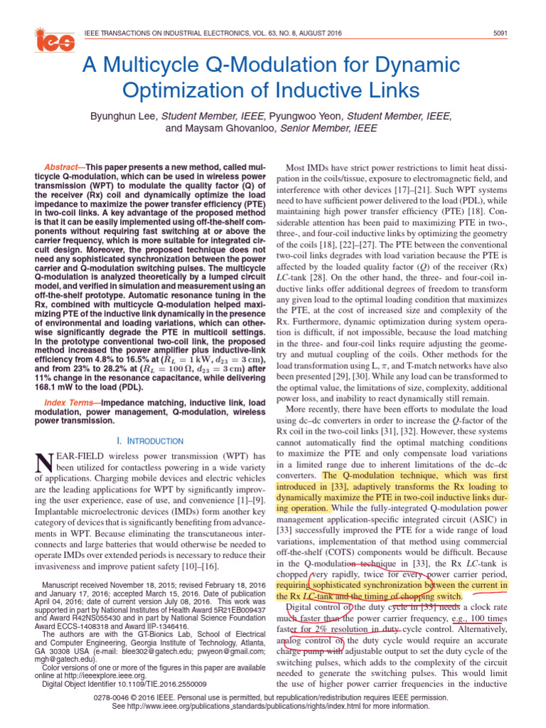 TIE16 A Multicycle Q-Modulation For Dynamic Optimization of Inductive Links | PDF | Inductor ...