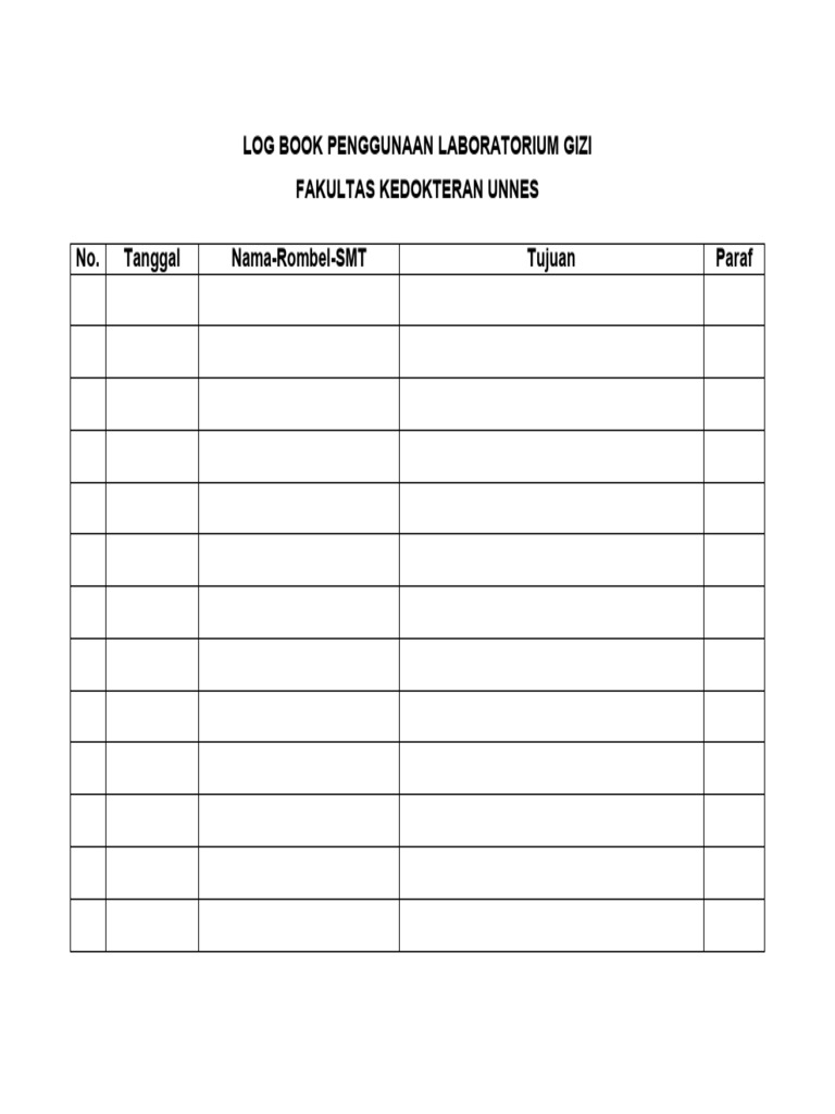 Log Book Penggunaan Laboratorium Gizi | PDF