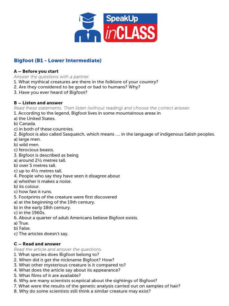 SPEAK UP IN CLASS Enero 2024 | PDF | Bigfoot | Yeti