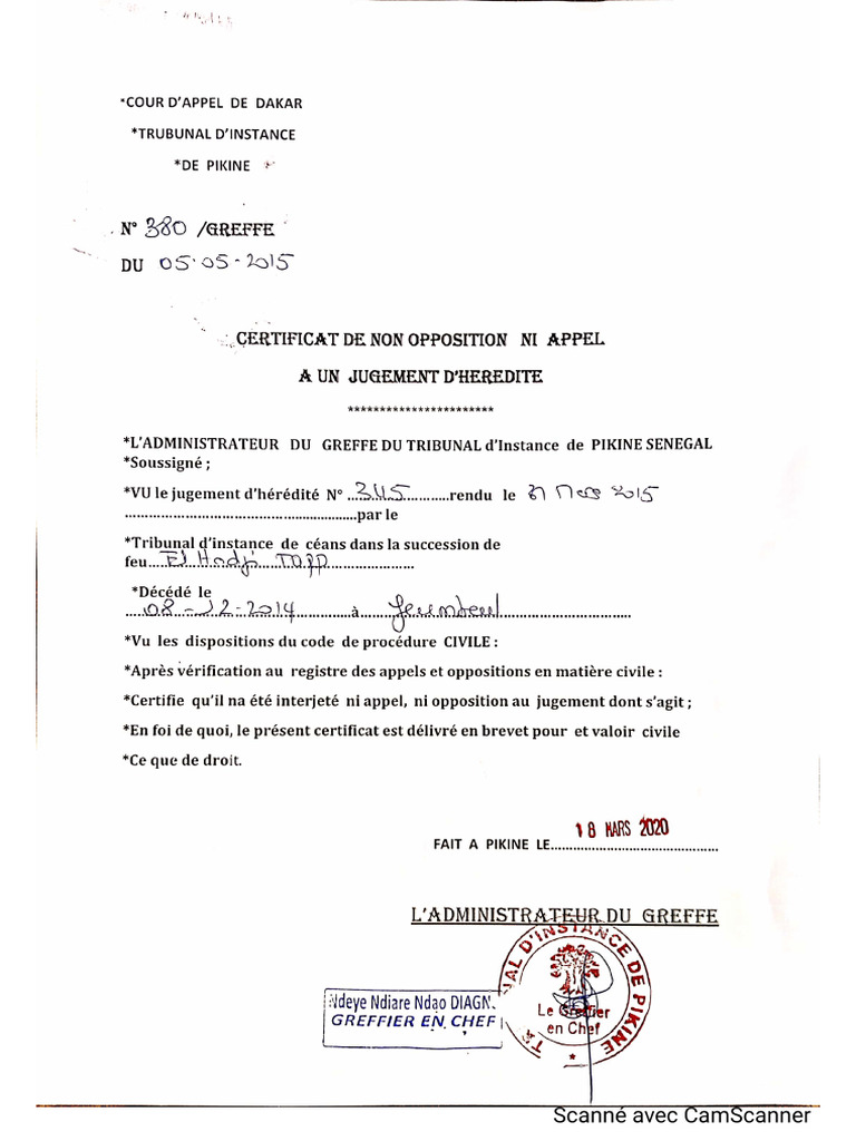 certificat de non opposition ni appel | PDF
