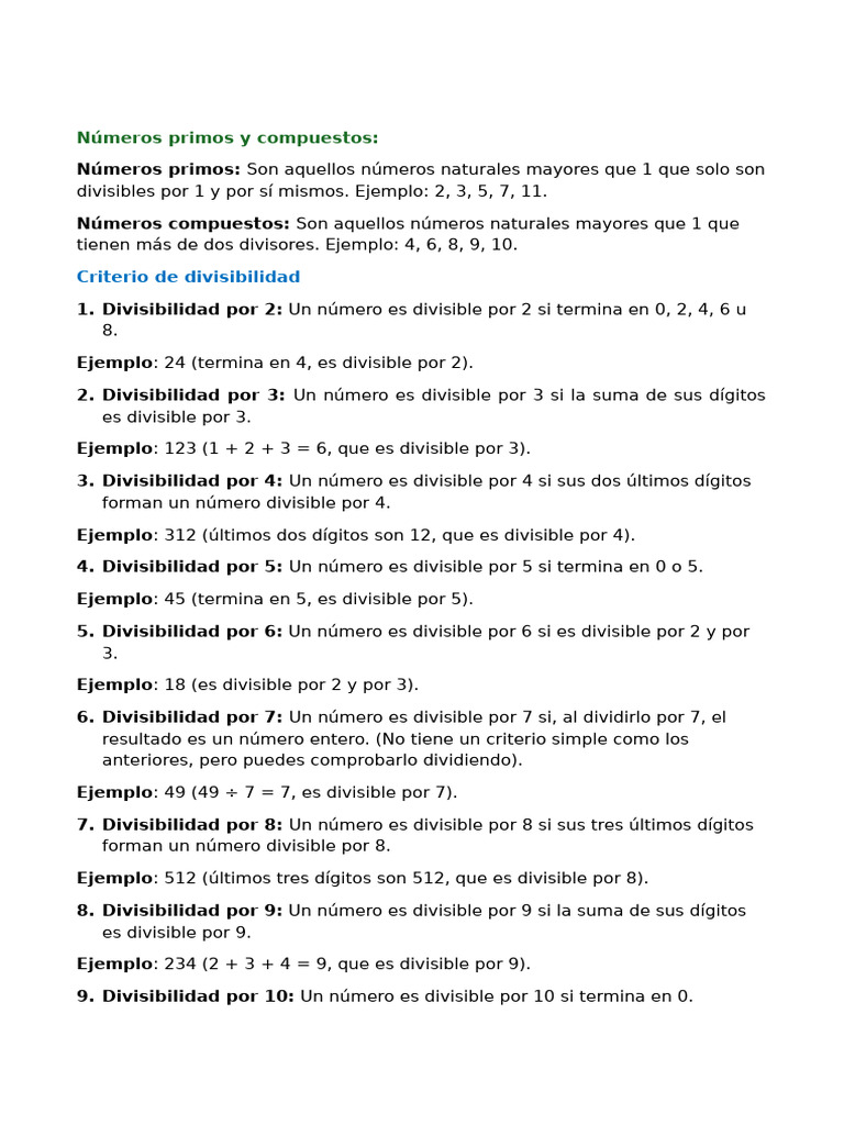 Números Primos y Compuestos:: Criterio de Divisibilidad | PDF ...