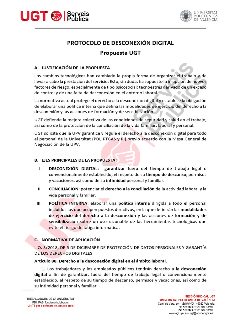 Protocolo de Desconexión Digital UPV | PDF | Derechos digitales | Tiempo de trabajo