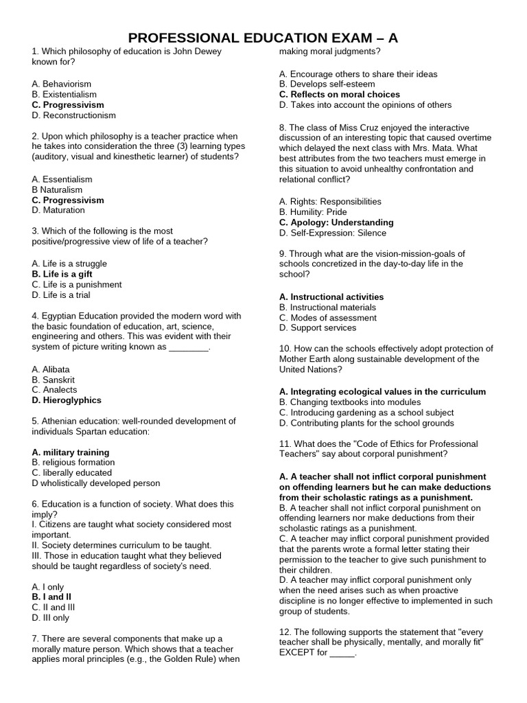 PROFESSIONAL%20EDUCATION%20EXAM | PDF | Curriculum | Teachers