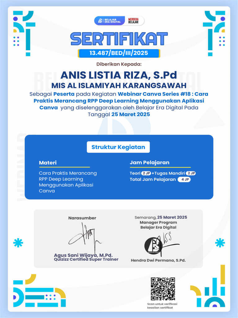 Sertifikat - Anis Listia Riza, S.PD | PDF