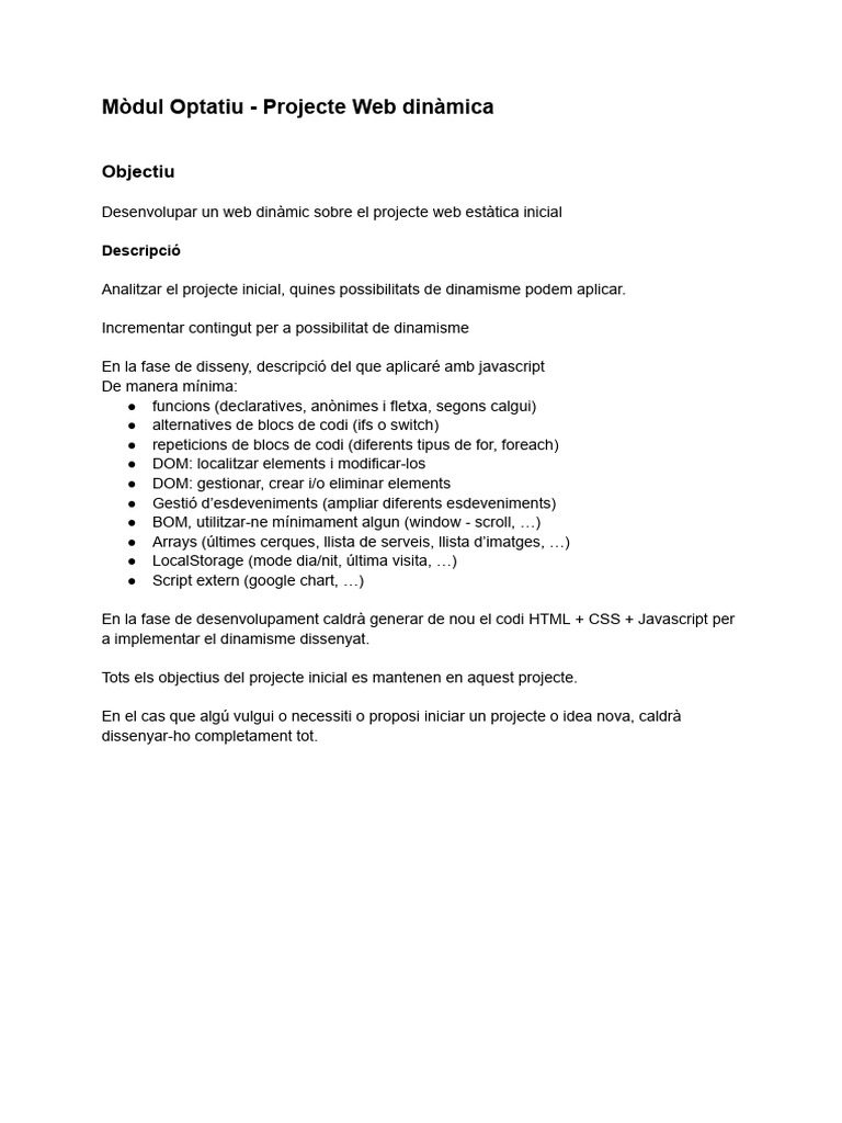 Projecte Web Dinàmic + Rúbrica | PDF