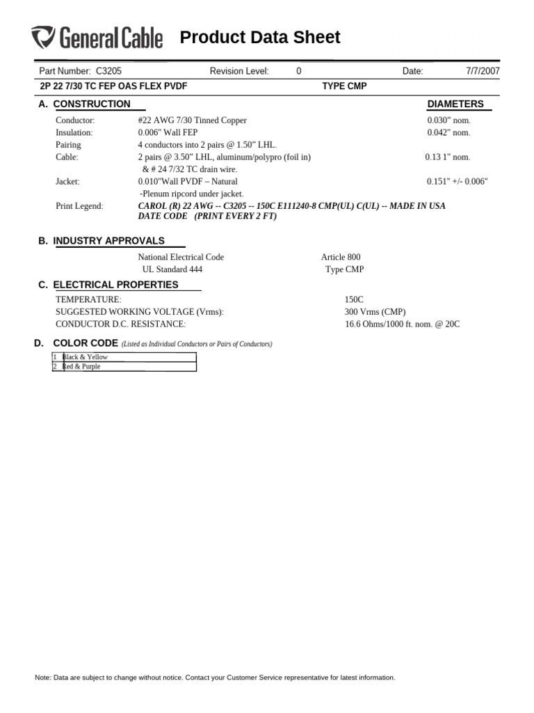 C3205 Product Data Sheet Overview | PDF