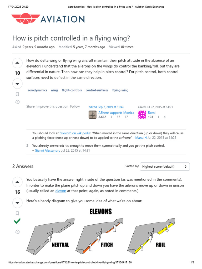 Aerodynamics - How Is Pitch Controlled in A Flying Wing - Aviation Stack Exchange | PDF | Flight ...