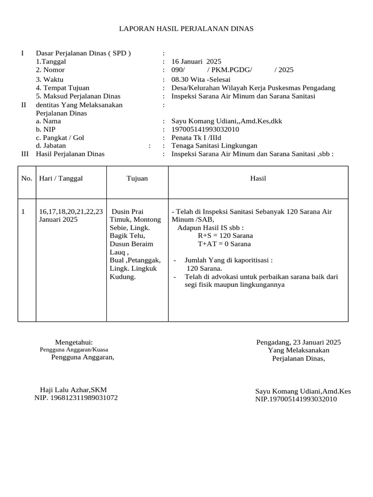 Laporan Hasil Perjalanan Dinas Is SAB | PDF