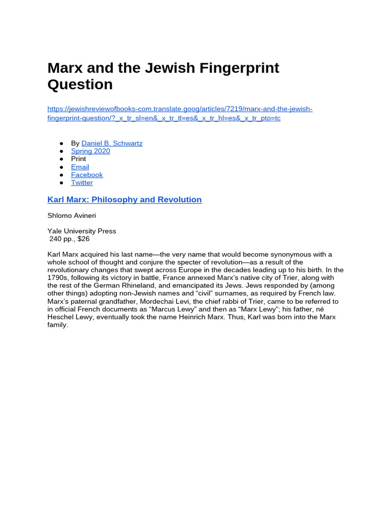 Marx and The Jewish Fingerprint Question | PDF | Karl Marx | Georg ...