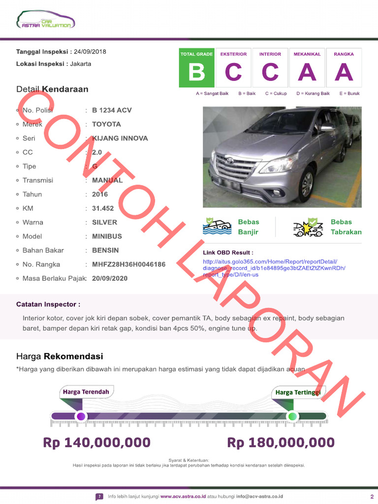 Contoh Laporan ACV Full Package | PDF