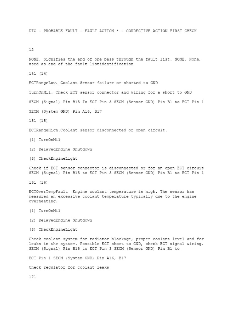 DTC Fault Codes and Corrective Actions | PDF | Electrical Connector ...