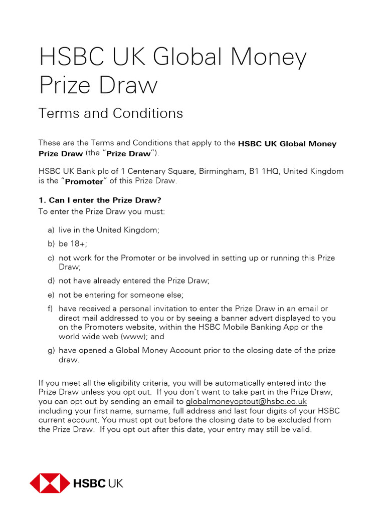 Profusion HSBC RBWM Global Money Prize Draw Terms and Conditions | PDF ...