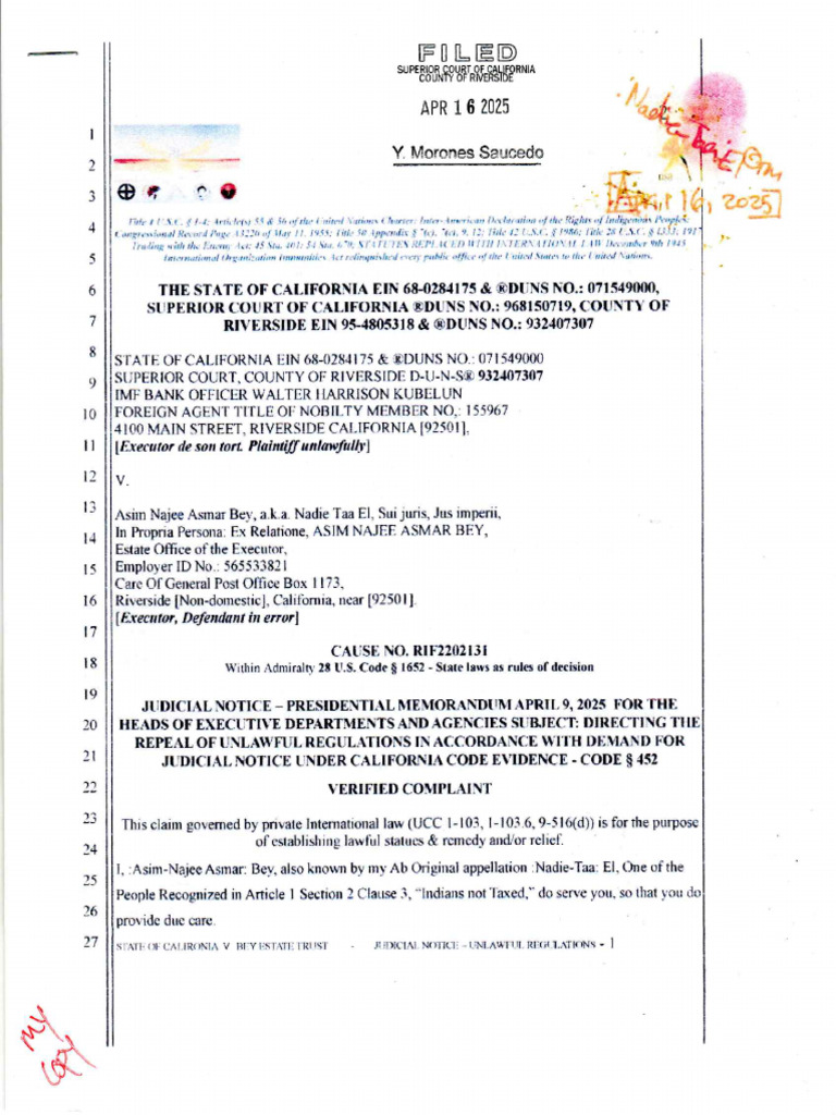 JUDICIAL NOTICE – PRESIDENTIAL MEMORANDUM APRIL 9, 2025 FOR THE HEADS ...