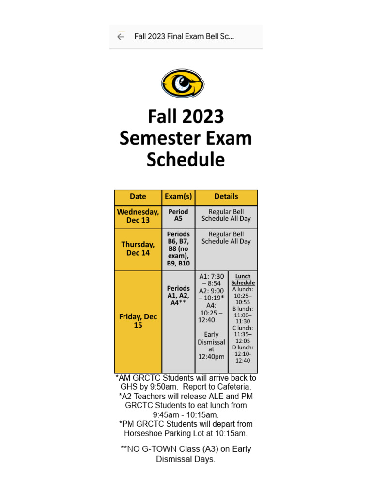 Fall 2023 Exam Schedule Details | PDF