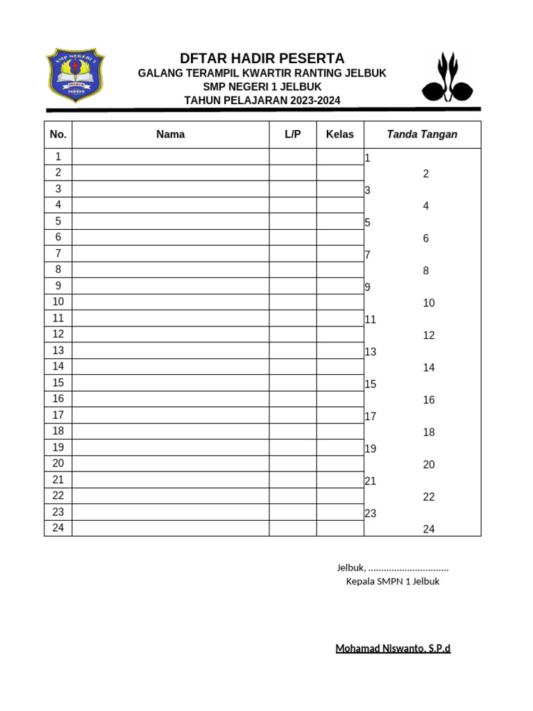 Daftar Hadir Pramuka 2024 | PDF