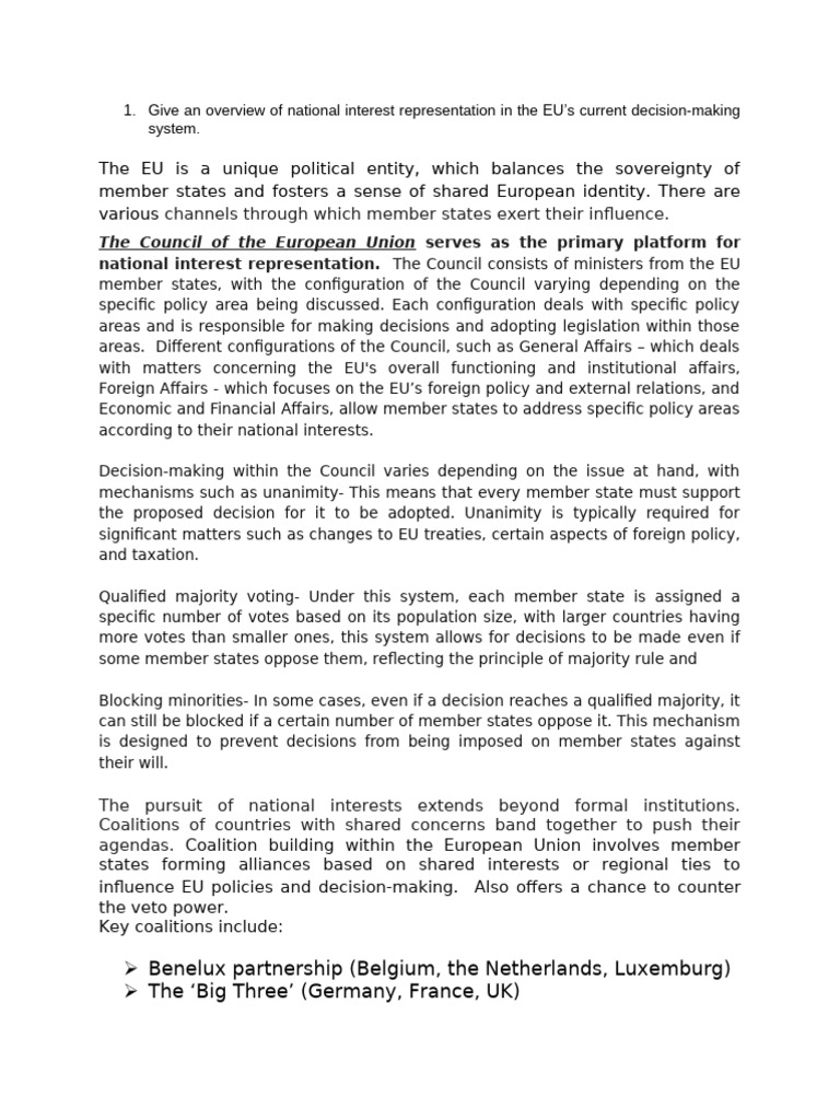 Give An Overview of National Interest Representation in The EU | PDF ...