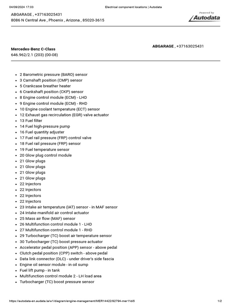 C220 W203 Electrical Component Locations | PDF