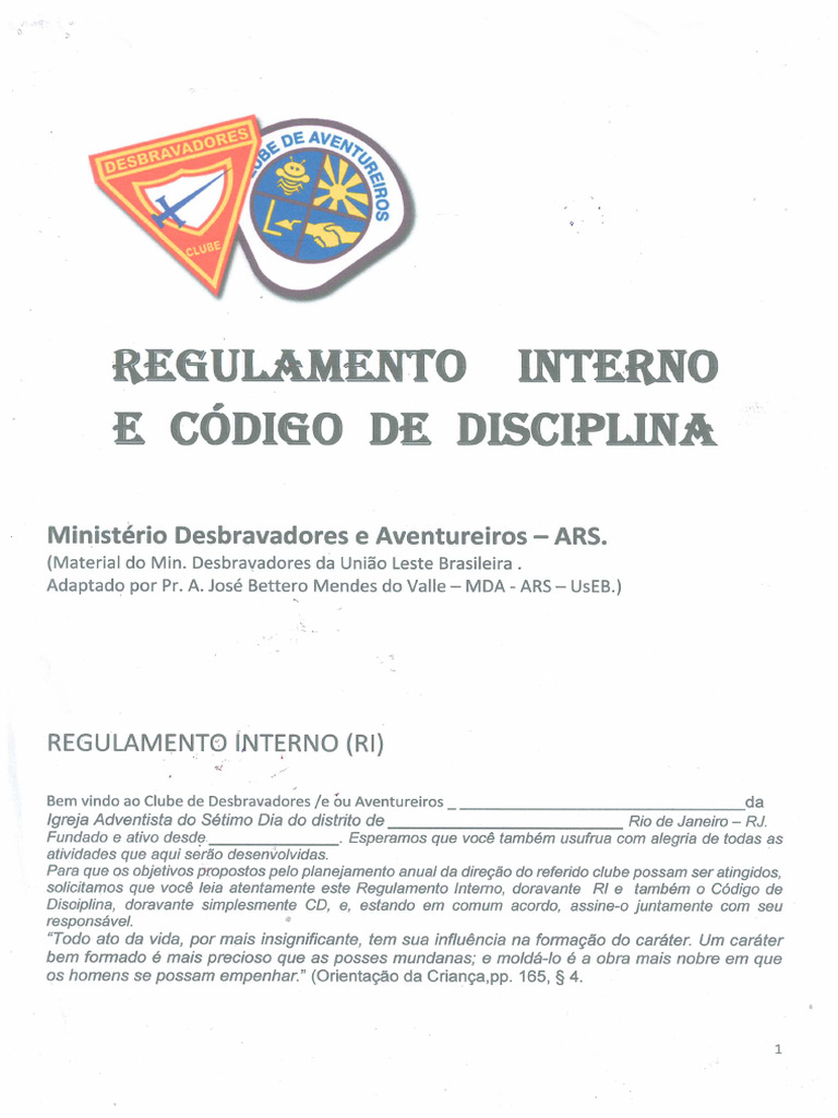 Regulamento Interno e Código de Disciplina | PDF