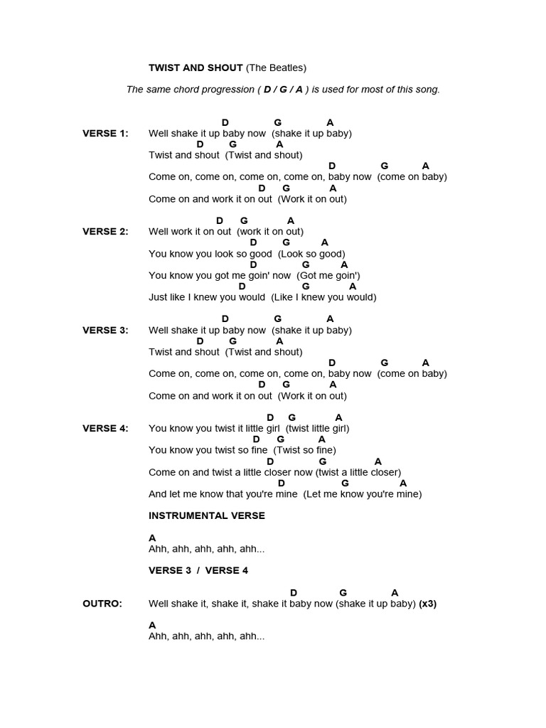 Twist and Shout Chords and Lyrics | PDF