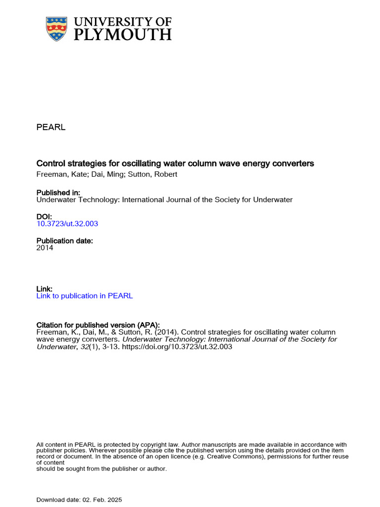 Control Strategies For Oscillating Water Column WEC | PDF | Waves | Turbine