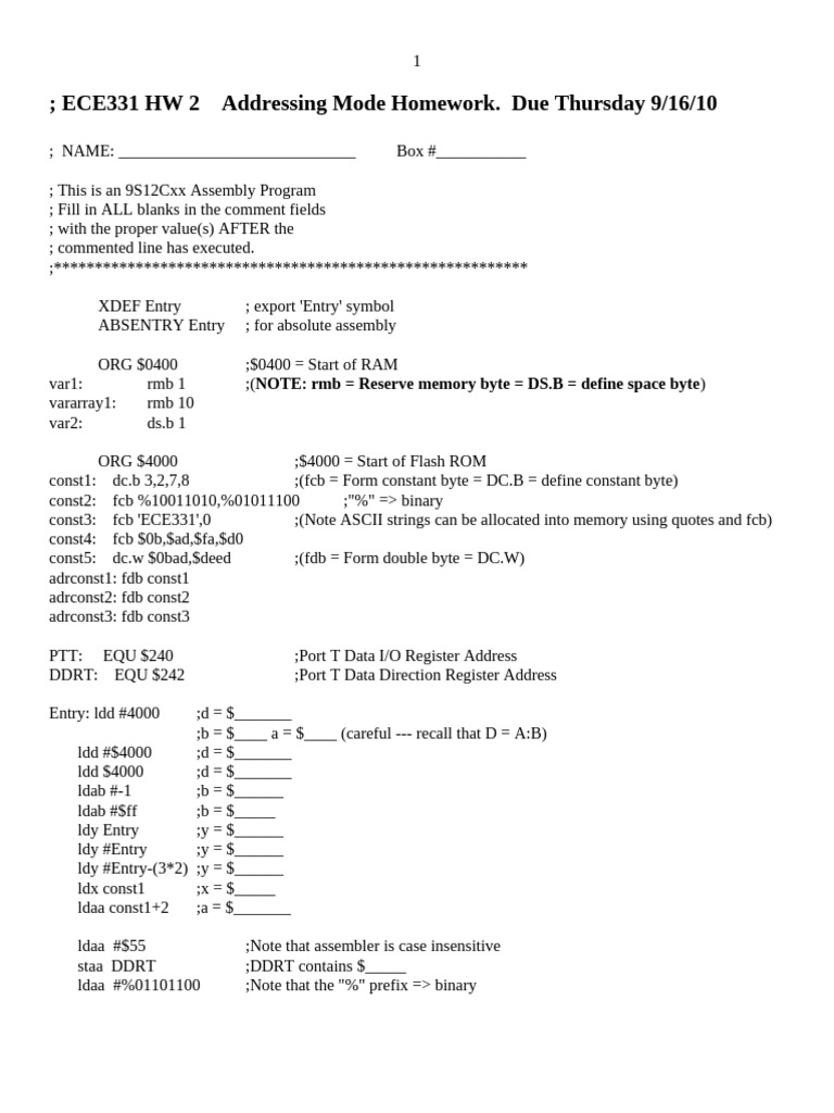 ECE331 HW 2 Addressing Mode Homework | PDF | Computer Architecture | Office Equipment