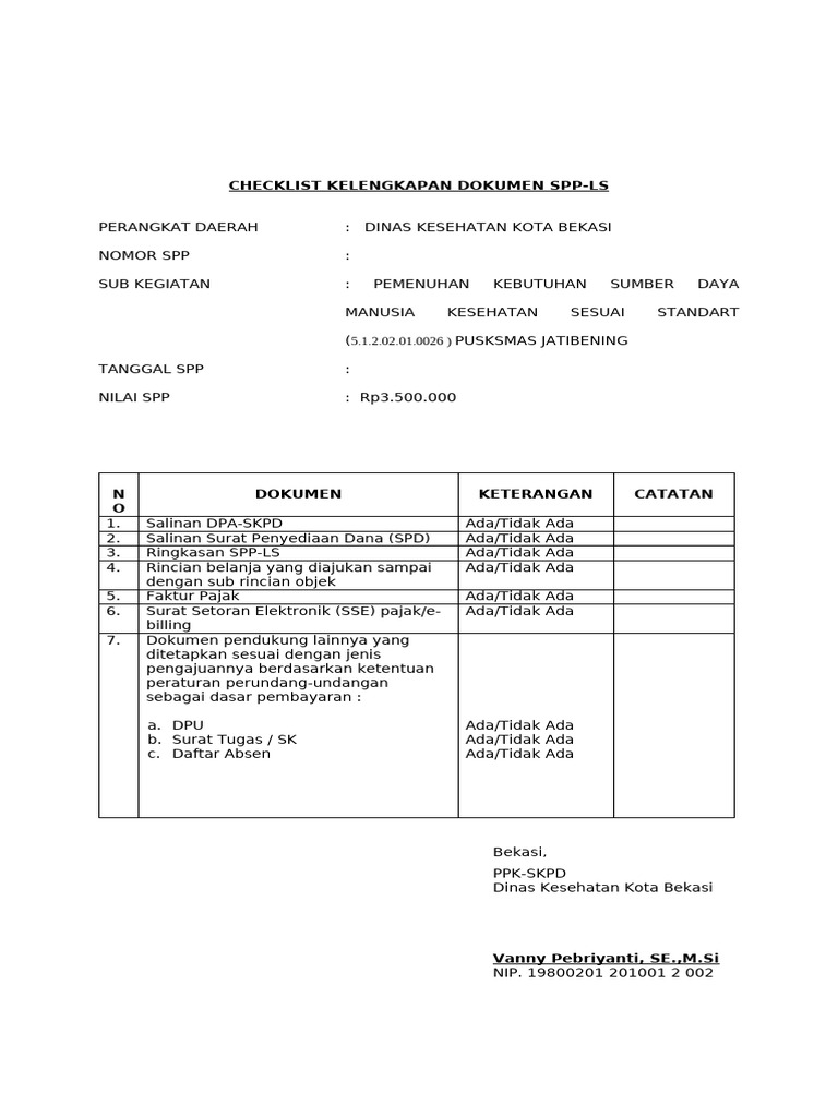 Checklist Kelengkapan Dokumen | PDF