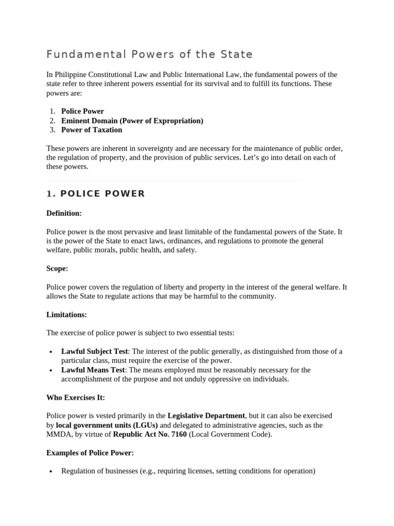 Fundamental Powers of The State | PDF | Taxes | Eminent Domain