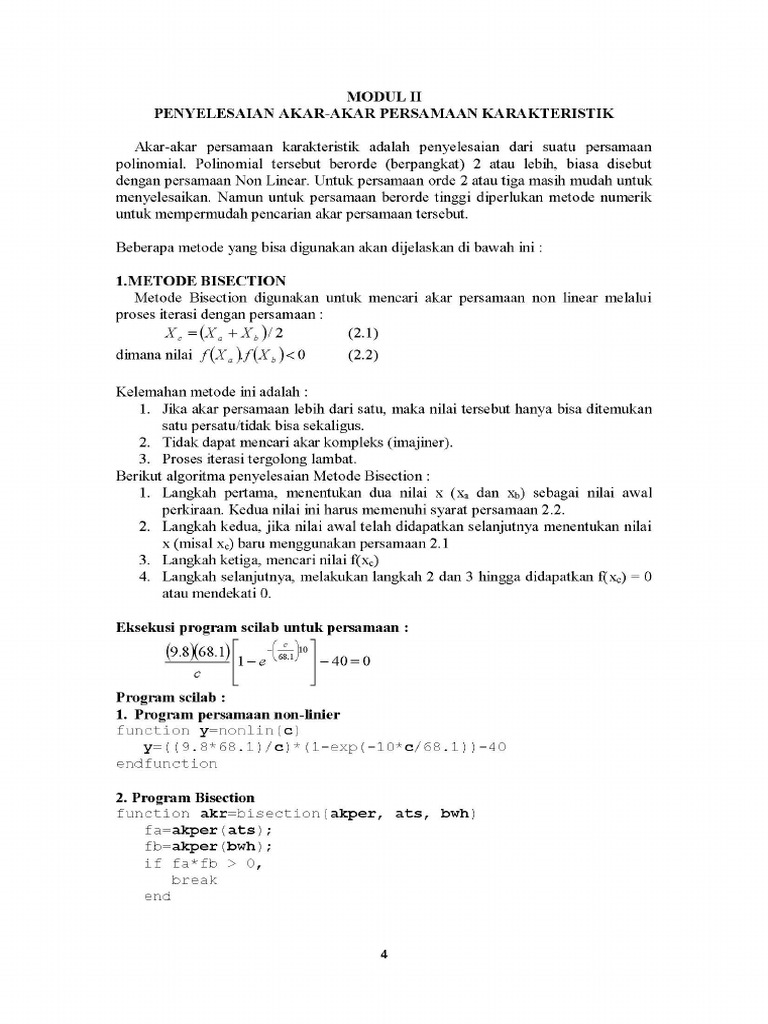 Modul 3 - SCILAB - Metode Bisection & Newton Raphson | PDF